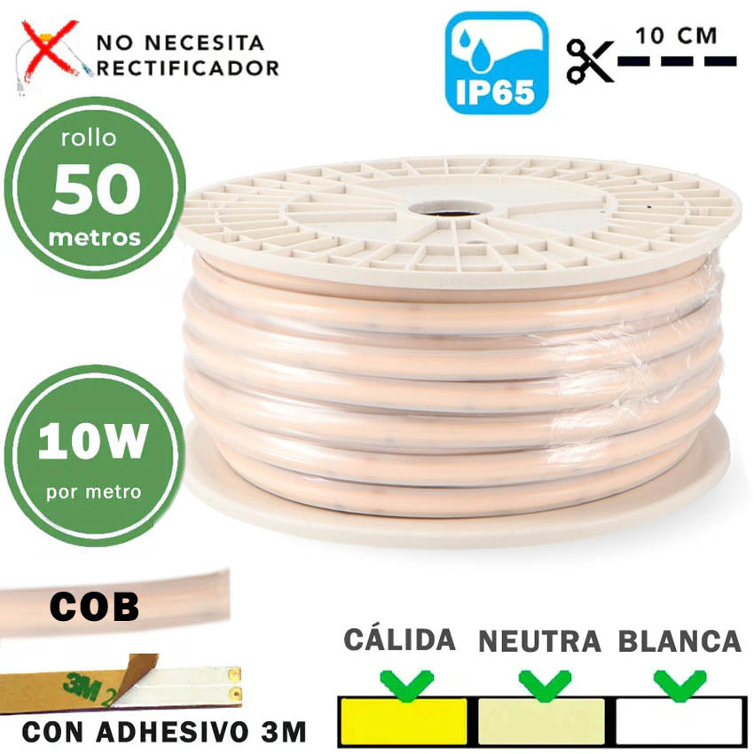 TIRA LED 220V CB COB IP65 10W/m LEDs ROLLO 50 METROS – LedyLuz