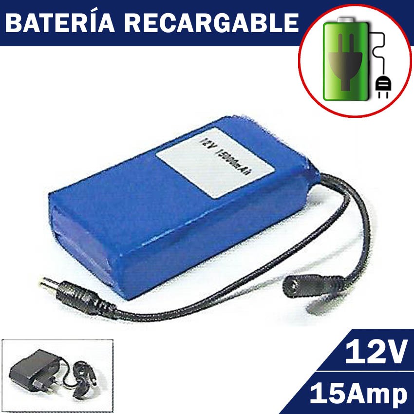 BATERÍA RECARGABLE LED 15 Amp 12V CON CARGADOR – LedyLuz